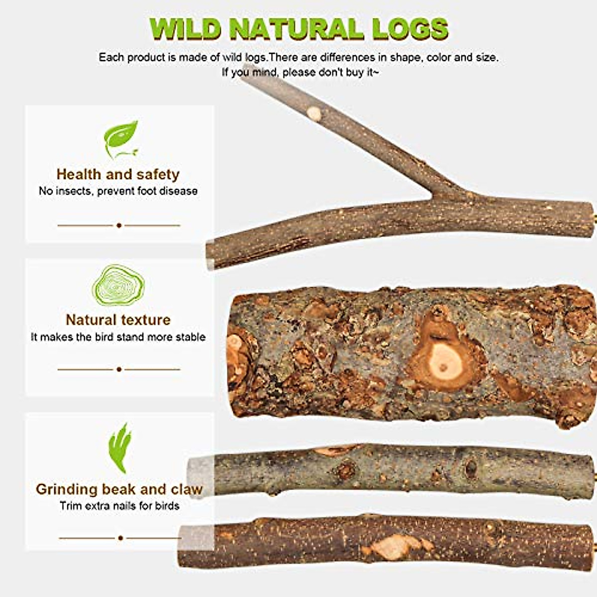 4 Pack Natural Wood Bird Perch for Bird Cages,Parrot Stand Perch Platform Exercise Playground Toys Paw Grinding Stick Perch Stand Cage Accessories for Budgies Cockatiel Conure Parakeet Lovebirds (H01)