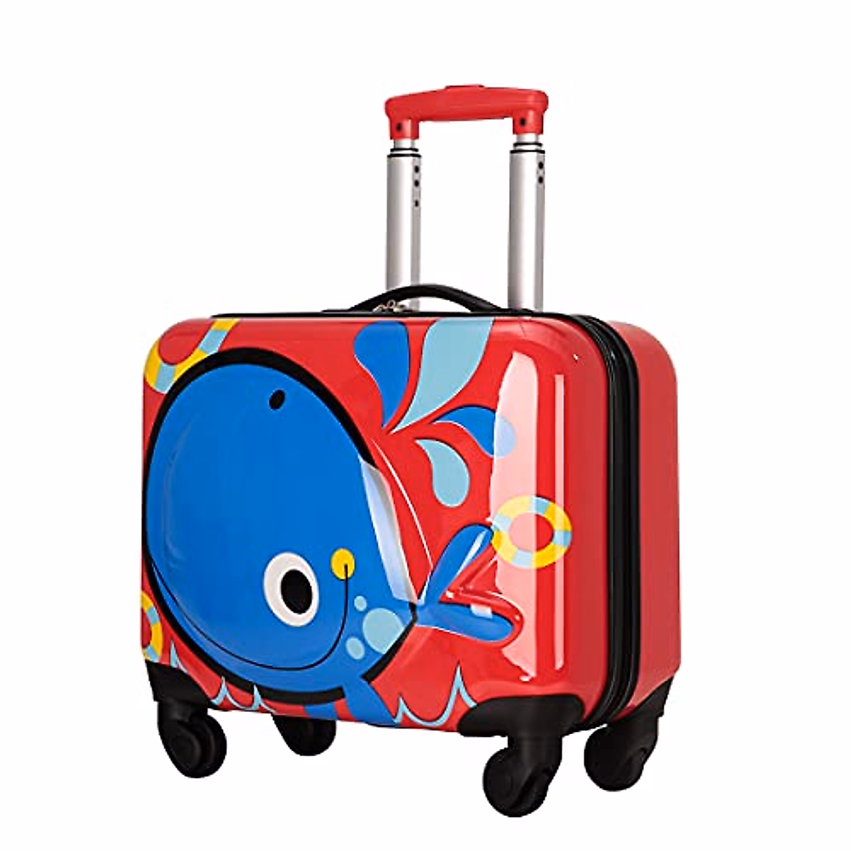 GinzaTravel 3D Little Whale Cute Children's Luggage Sit and Ride Trolley Case 18-inch Universal Wheel Travel Case for Boys and Girls
