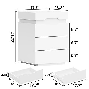 Furniwell LED Nightstand with Charging Station, End Table with 3 Drawers, Night Stand Bedside Table with Sliding Top for Bedroom and Living Room, White