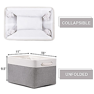 HNZIGE Large Storage Baskets for Shelves(3 Pack) Fabric Storage Baskets, Empty Gift Baskets with Rope Handles, Decorative Foldable Storage Baskets for Organizing Home(White&Gray,15" x 11" x 9.5")
