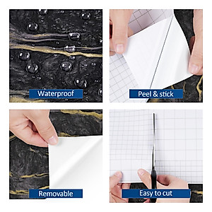 FunStick 24"x200" Black and Gold Liquid Marble Countertop Contact Paper Waterproof Marble Wallpaper Peel and Stick Countertops for Kitchen Wallpaper Self Adhesive Marble Wall Paper for Cabinets Desk