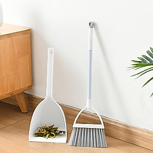 Cabilock Broom and Dustpan Set: Long Handle Stand Up Dustpans with Broom Set Household Sweeping Shovel Tools Home Cleaning Supplies for Broom Lobby Garage Home Yard White