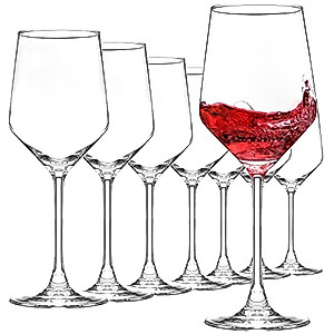 HAKEEMI Laser Cold Cutting Wine Glasses Set of 8, 17 oz Clear Wine Glasses with Stem, Dishwasher Safe
