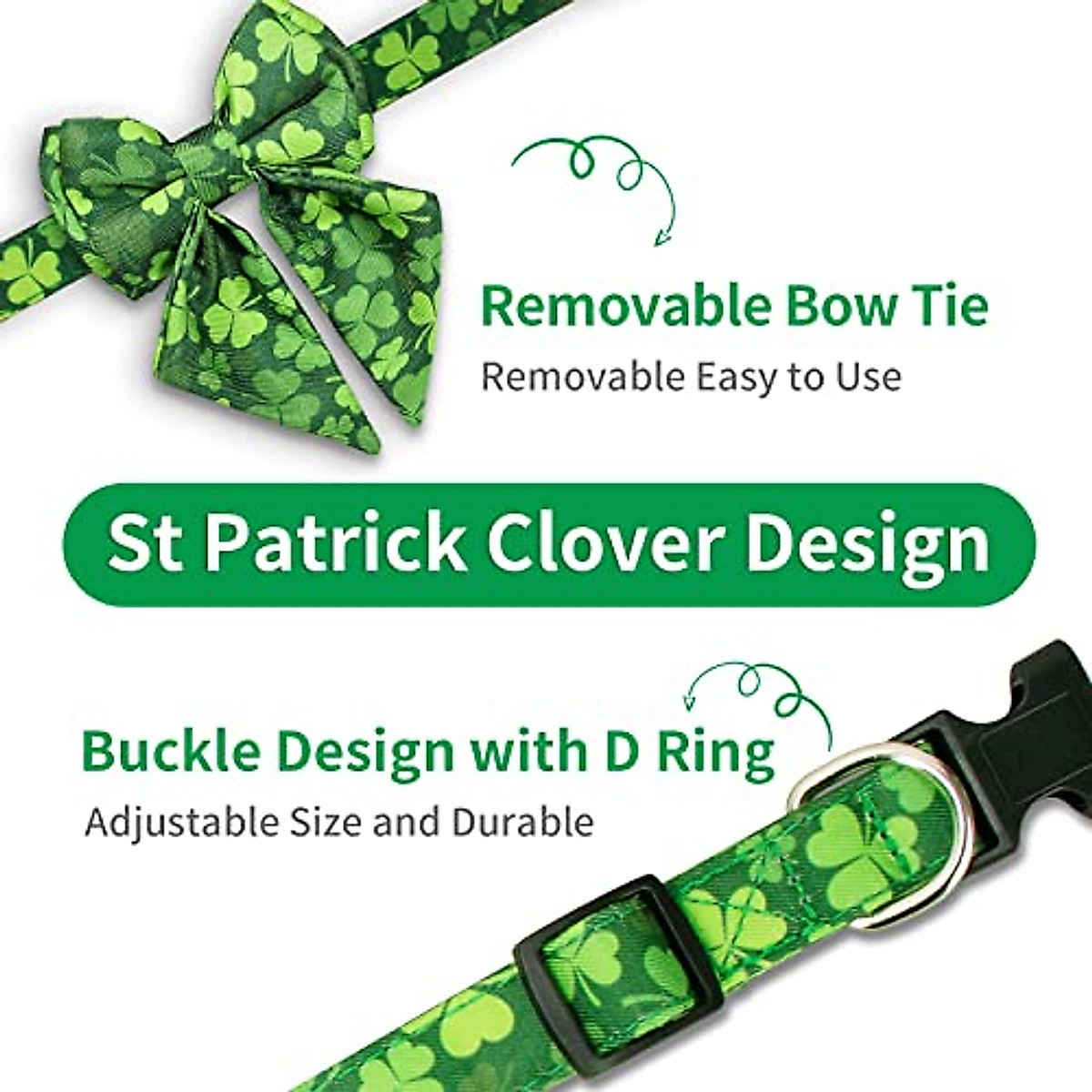St. Patrick's Dog Collar, Epesiri St Patrick's Day Dog Collar Bow Tie, St. Patrick's Dog Bow Tie Adjustable Four Leaf Clovers, St Patrick's Day Holiday Soft Collar for Dogs Cat Small Medium Large Gift