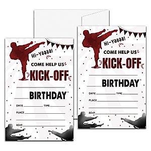 Karate Birthday Party Invitation, Martial Arts Themed Fill-In Invites, 20 Invitations With Envelopes for Man (4" X 6"), Adults Ninja Party Favors Decorations and Supplies -43