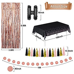 Black Rose Gold Birthday Decorations for Women Girl, Happy Birthday Party Decorations Supplies with Happy Birthday Banner, Table Runner for 1st 16th 21st 30th 40th 50th Girls Supplies