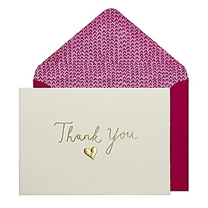 Portico Designs Blank Notecard Set Gold Foil Boxed Notecards Stationary Set, 10-Count, Heart