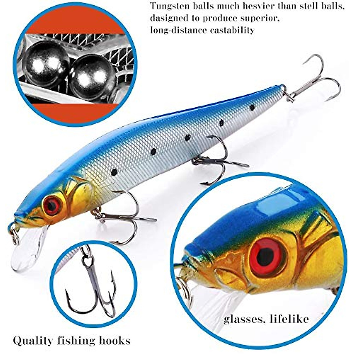 Sougayilang Fishing Lures Hard Bait Minnow Crankbait with Treble Hook Life-like Swimbait Fishing Bait Deep Diver Lure Sinking Lure for Bass Trout Fishing Pack of 10PCS