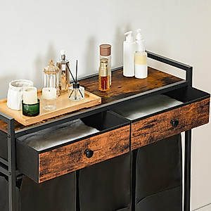 HOOBRO Laundry Sorter 3 Section, Laundry Hamper with 2 Non-Woven Drawers, Pull-Out Removable Oxford Fabric Laundry Bags, Laundry Basket, Laundry Room, Rustic Brown and Black BF78XY01