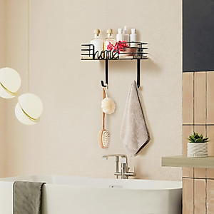 TJ.MOREE Ironing Board Hanger Wall Mount - Laundry Room Decor Iron and Ironing Board Holder with Large Storage Wooden Base Basket and Removable Hooks (Black)