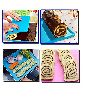 Silicone Cake Roll Maker,Silicone Baking Mat,Multipurpose Silicone Nonstick Pastry Mat, Portable Food Mat Travel Placemat for Toddler，ilicone Cake Roll Maker, Bakeware Baking Tools (10'', Blue)