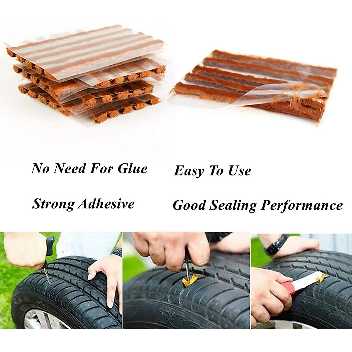 HappyBeeYo Pack of 100 Tire Repair Plugs, Tire Repair Strings Rubber Strips,Self Vulcanizing Tubeless Seal(100mm x 6mm) for Cars