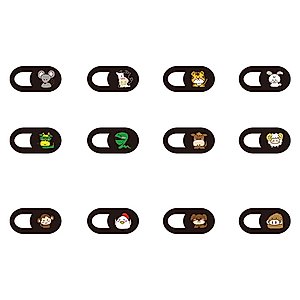 Laptop Camera Cover Slide, Webcam Cover Cute 12 Pack 0.027in Ultra Thin Camera Blocker Protect Privacy Sliding Design for Computer/Laptop/Desktop/iMac/MacBook Pro/Mac Mini/Smartphone (Animal)