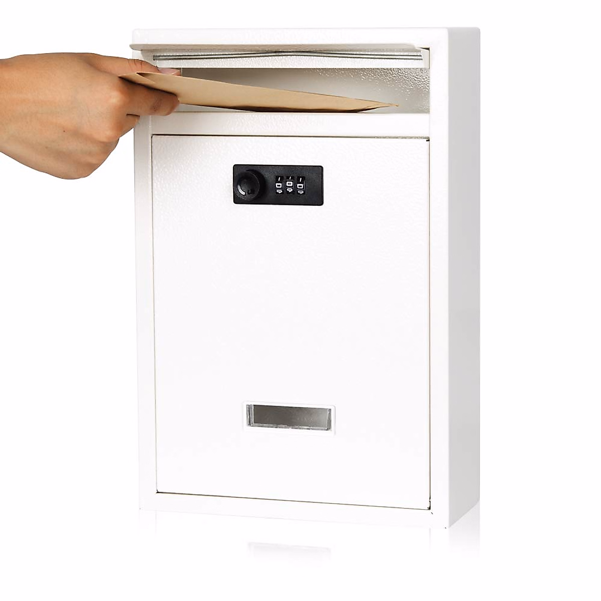 KYODOLED Locking Wall Mount Mailbox, Mail Boxes with Combination Lock for Outside, Security Drop Box with Code,12.4H x 8.54L x 3.35W Inches, White