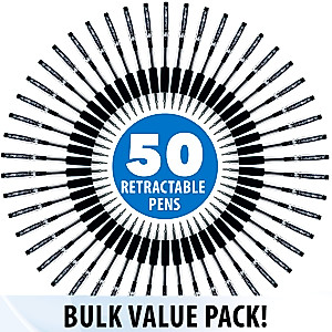 Inc. ClipClicks Retractable Ballpoint Pens - Bulk 1.0-mm Medium-Point Pen Set With Comfort Grip for School, Office, Writing, and Journaling, 50 Count, Black