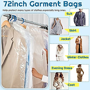80 Pieces 72 Inch Clear Plastic Garment Bags for Hanging Clothes Dry Cleaner Bags Bulk for Long Dress Dry Cleaning Bags Dust Clothing Cover for Travel Launderette Alterations Shop Gowns