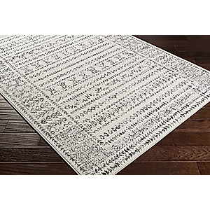 Greig Bohemian Farmhouse Living Room Bedroom Area Rug - Neutral Boho Carpet - Bordered - Off White, Black, Grey, Beige - 6'7" x 9'