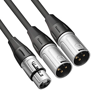tisino XLR Splitter Cable, 1 XLR Female to 2 XLR Male Patch Y Cable Balanced Microphone Splitter Cord Audio Adaptor - 1 feet
