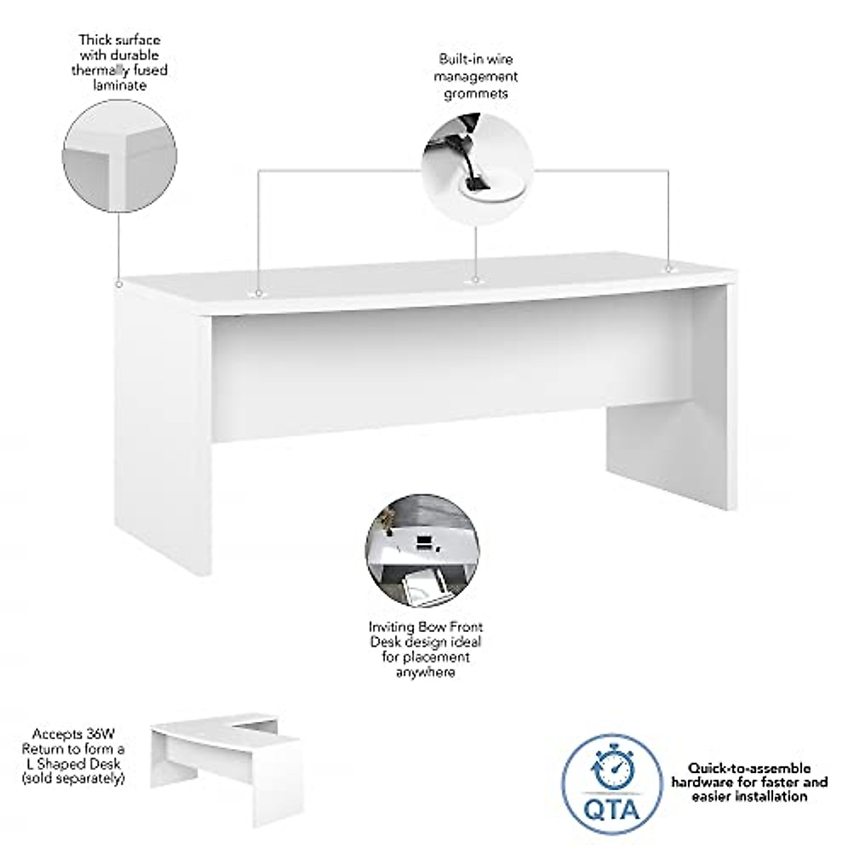 Bush Business Furniture Echo Bow Front Desk, Pure White
