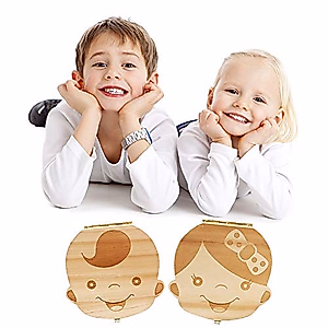 Baby Tooth Box ,Wooden Kids Keepsake Organizer for Baby Teeth, Cute Children Tooth Container with Tweezers and lanugo Bottle to Keep the Childhood Memory (Boy)