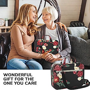 Bible Covers for Women Large Medium Size - XXL Floral Bible Case Bag Fits Books Up to 11 x 9.7 x 1.9 Inches - | Zippered Pocket | Pen Slots | Shoulder Strap | - Black Christian Gift for Girl