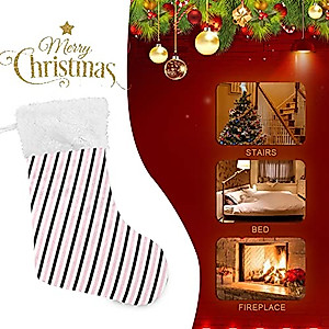 Kigai Christmas Stockings Pink Black Stripe Large Candy Stockings Stuffers Kids Cute Xmas Sock Decorations 1PC for Home Holiday Party 12" x18"