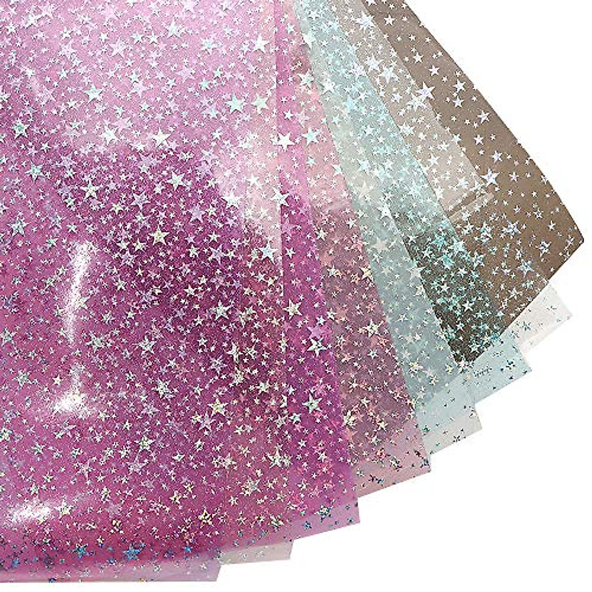 Glitter Synthetic Leather Fabric Laser Star Printed Translucent Sheets 8 pcs 7.7" x 12.9" (20cm x 33cm) DIY Craft Assorted Colours for Hair Bows (Translucent Leather)