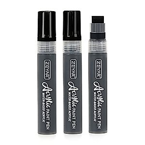 ZEYAR Jumbo Paint Marker Pens, Water Based Acrylic, 15mm Felt Tip, Waterproof and Permanent Ink, Great on Plastic, Posters, Stone, Metal, Glass and more (3 Black)