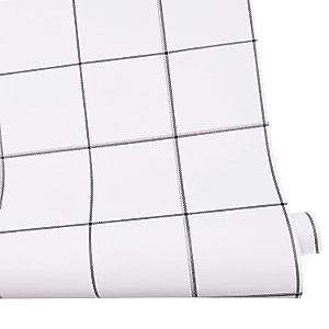 SimpleLife4U Black Striped Furniture Paper Peel & Stick White Grid Shelf Drawer Liner Cover Furnitures 17.8 Inch by 9.8 Feet