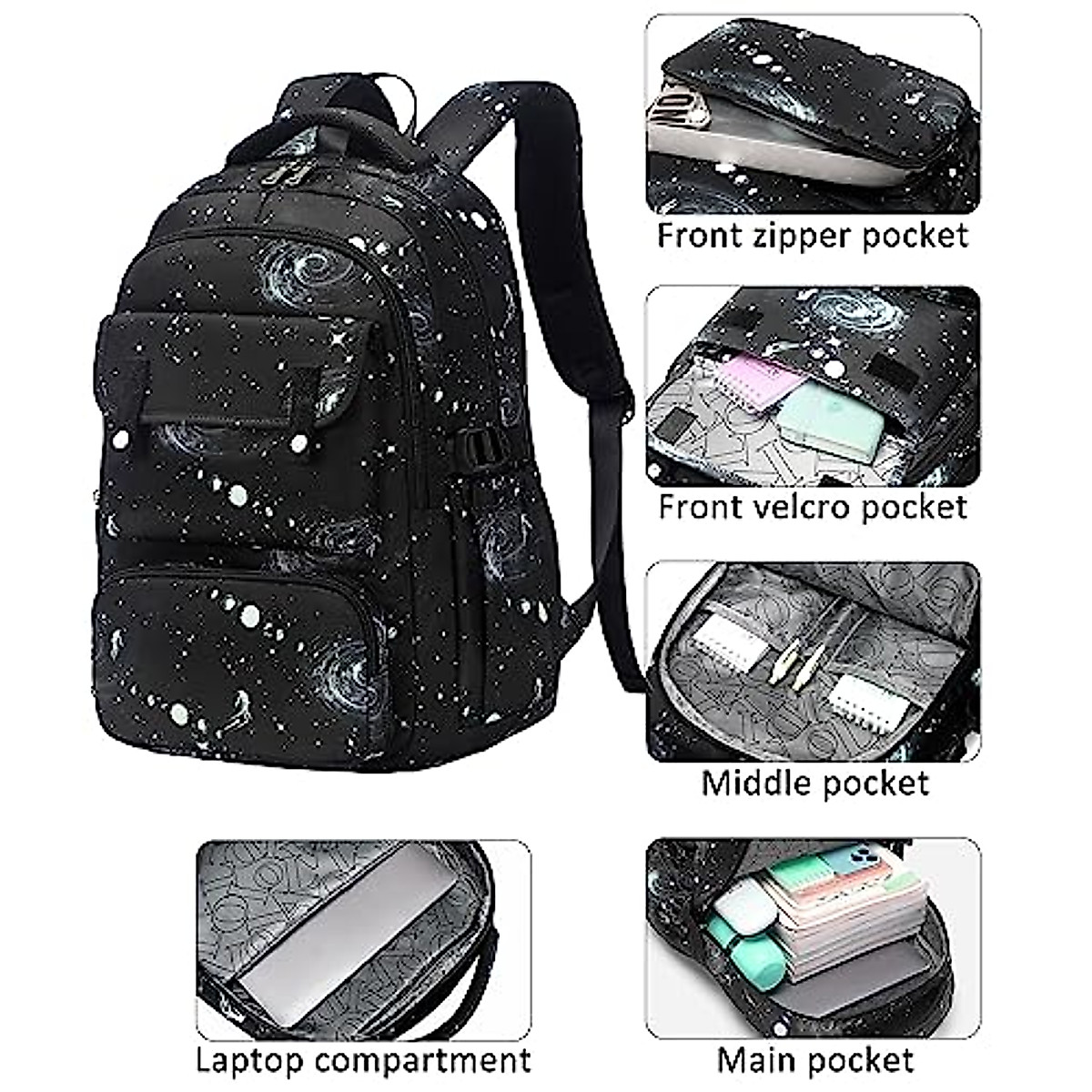 Createy Boys Backpack, Galaxy Backpack for Boys School bags Elementary Bookbags Teens Backpack with Lunch Bag Pencil Case