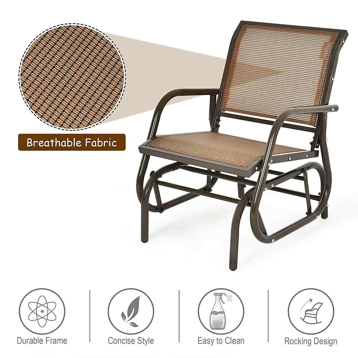 UYSB Outdoor Single Swing Glider Rocking Chair Armrest Garden Porch Backyard Brown Chair Rocking Chair Rocker Chair Rocker Camp Chair Rocker Recliner Rocking Camp Chair Rocking Chairs