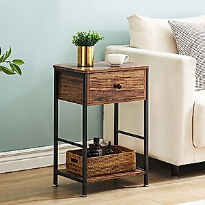 SunnyFurn Nightstand with 2 Tier Storage Shelf,Bedside Table for Living Room and Bedroom,Easy to Install Side Table,End Table with Drawer Shelves for Small Space,Set of 2 Brown