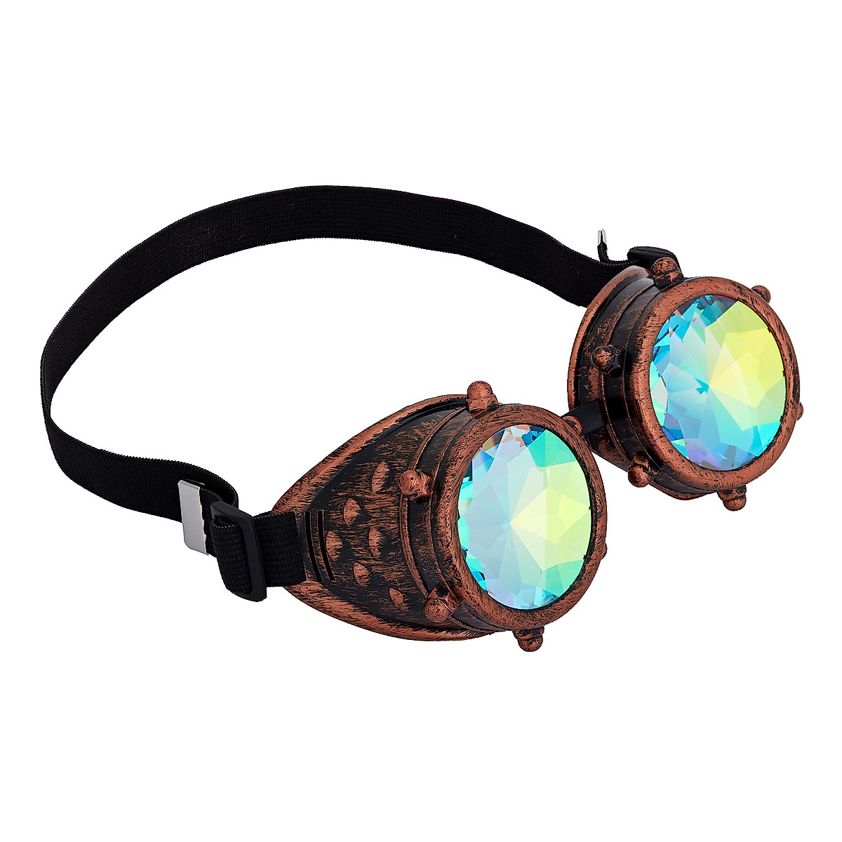 FUTATA Spiked Retro Kaleidoscope Glasses Crystal Rainbow Steampunk Goggles Welding Style Goggles Cosplay Punk Goggles