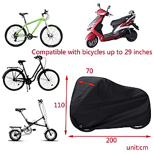 LONGLUOSI Bike Cover Waterproof Outdoor Bicycle Cover Thick Black. 29 Inch Windproof UV Snow Rustproof 190T with Lock Hole Storage Bag for Mountain Road Bike City Bike Beach Cruiser Bike