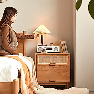 Nightstand, End Table with 2 Drawers, Modern Bed Side Table, All Solid Wood Bedside Table,Brass Decorative Cabinet Legs