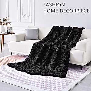 Handmade Chunky Knitted Weighted Blanket Velvet Knit Throw for Sleep,No Filler,Evenly Weighted,Soft Cozy(Black,51"x63"-13.5lbs)
