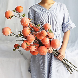 Junzixiao Artificial Persimmon Tree Branches Fake Fruit Home Wedding Decor Artificial Flowers Garden Hotel Office Home Farmhouse Decor One Branch per Pack (Orange, 35.43)