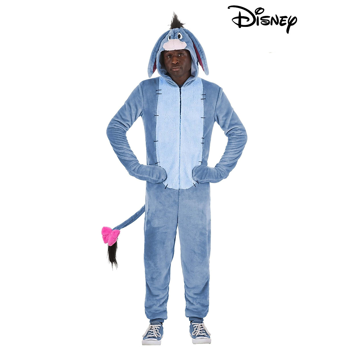 Fun Costumes Deluxe Adult, Eeyore Hooded Onesie Suit from Disney's Winnie The Pooh, Licensed Outfit for Halloween and Cosplay Small Blue