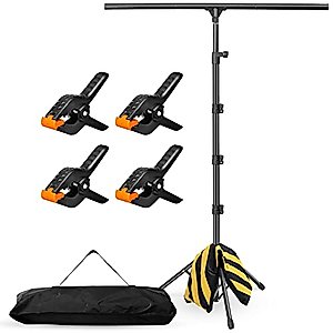 Svopy T Shape Backdrop Stand - 6.5x3.2ft Photo Backdrop Stand for Parties with 4 Spring Clamps, Sandbag and Carry Bag, Sturdy Back Drop Adjustable Stand for Photography, Photoshoot, Parties, Zoom
