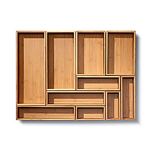 Seville Classics Bamboo Premium Organizer Storage Bins for Kitchen Silverware, Pantry, Closet, Office Desk, Pens, Utensils, Makeup, K Cup, Bamboo, Bin Set (10 Piece)