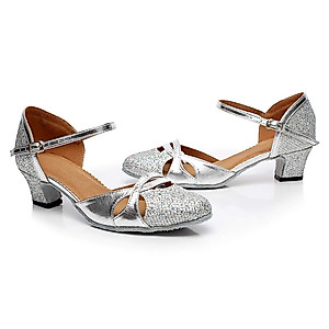 HROYL Womens Dance Shoes Ballroom Latin Salsa Tango Closed Toe Party Weding Dress Shoes,ZU-QJW7007,Silver-7-1999-38,US7.5