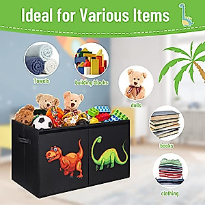 HomeMarvel (2PCS) Toy Box, Toy Box for Boys, Toy Chest for Boys, Lightweight Collapsible Sturdy Kids Toy Boxes Basket Bins Organizer with Flip-Top Lid & Handles, 26.8" x 13.8" x 16", Dinosaur