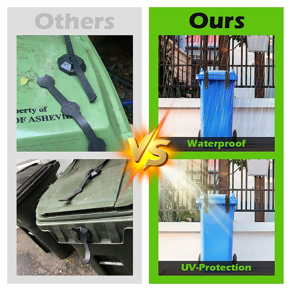 Wuno Shop Trash Can Lid Lock, Bear Proof Trash Can Locks for Animals, Adjustable Trash Can Straps for Raccoon, Garbage Can Lid Locks Outdoor, Trash Bin Buckle Lock - 4 Pack