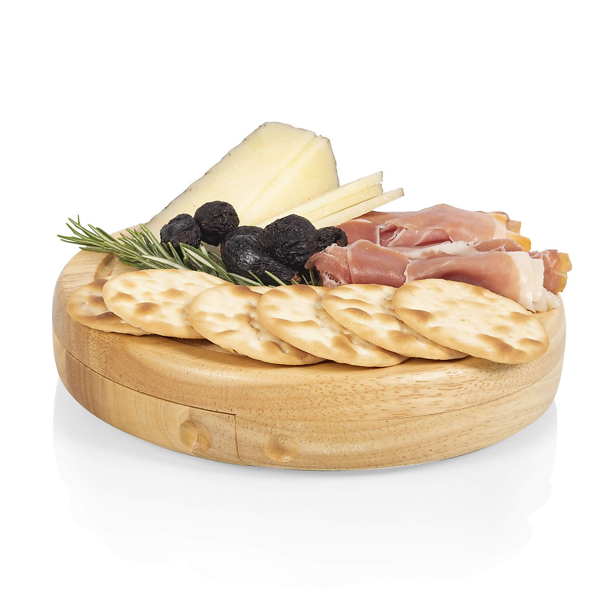 PICNIC TIME Circo Brie Cheese Knife, Charcuterie, Wood Cutting Board, 7.5" Diameter - 4 Piece Set, Parawood