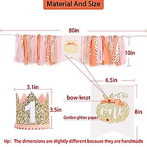 WAOUH Pumpkin Banner for 1st Birthday - Highchair Banner for First Birthday Theme Decoration, Cake Smash Photo Prop, Pumpkin crown hat, Fabric Rag Garland Banner.