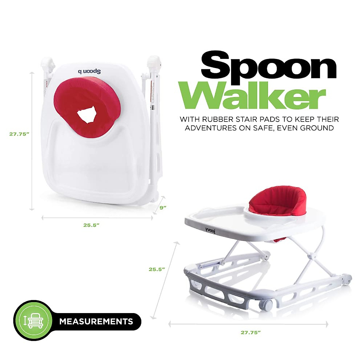 Joovy Spoon Baby Walker & Activity Center Featuring Three Adjustable Heights, Tough Luggage Grade Seat Material, and 30 lb Weight Capacity - JPMA Safety Certified (Red)