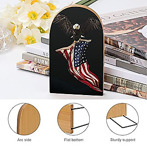 American Flag Eagle Wood Bookends Book Stand Book Ends Non Skid Book Holder for Home Office School Study（Logs）