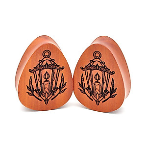 Mystic Metals Body Jewelry Pair of Laser Engraved Wood Lantern Teardrop Plugs (PW-334)(Saba Wood) (1-1/2" (38mm))
