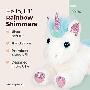 Bearington Lil' Rainbow Shimmers The White Unicorn Plush, 10 Inch Unicorn Stuffed Animal