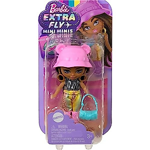 Barbie Extra Mini Minis Travel Doll with Safari Fashion, Animal Print Outfit and Styling Accessories, Barbie Extra Fly Small Doll